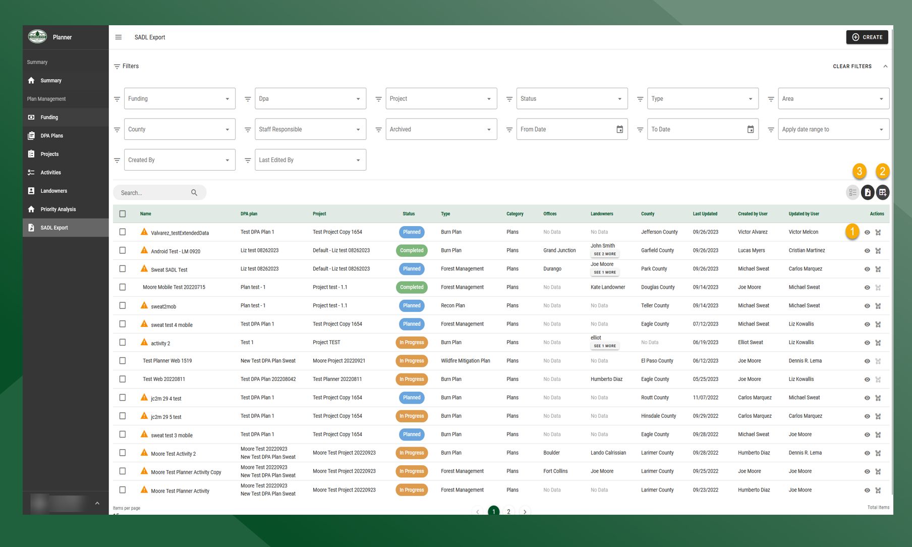 SADL Export Page Overview